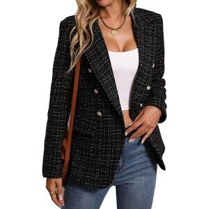 Jackets & Coats | Business Work Tweed Plaid Jacket Suit Pocket 1black ...